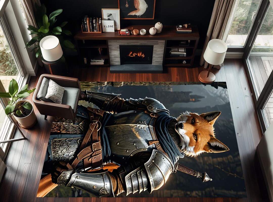 Warrior Fox Rug, Armored Fox, Living Room Rug, Bedroom Rug, Nonslip Rug ...