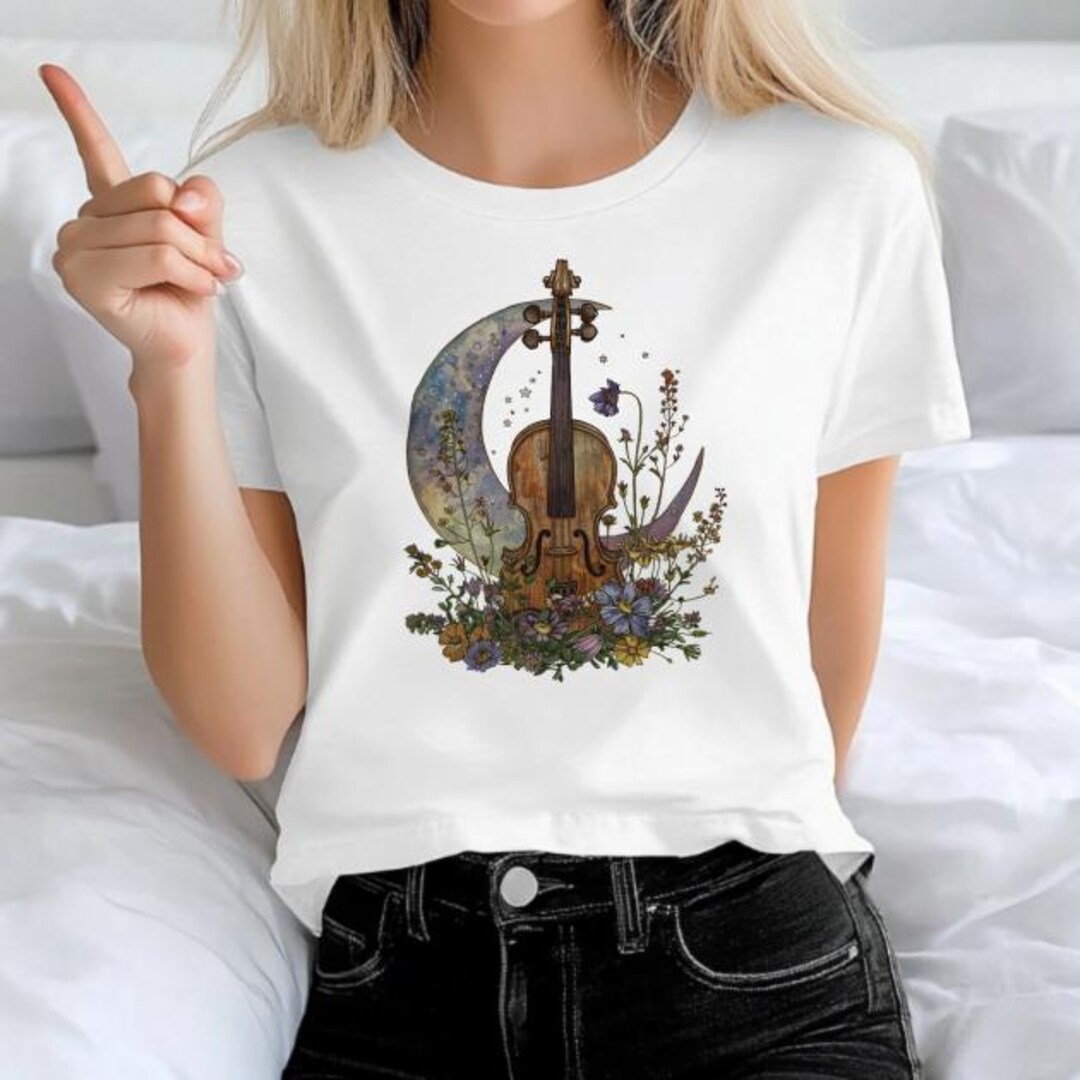 Vintage Violin Floral Moon Wild Flower Design Png, Elegant Music Lover ...