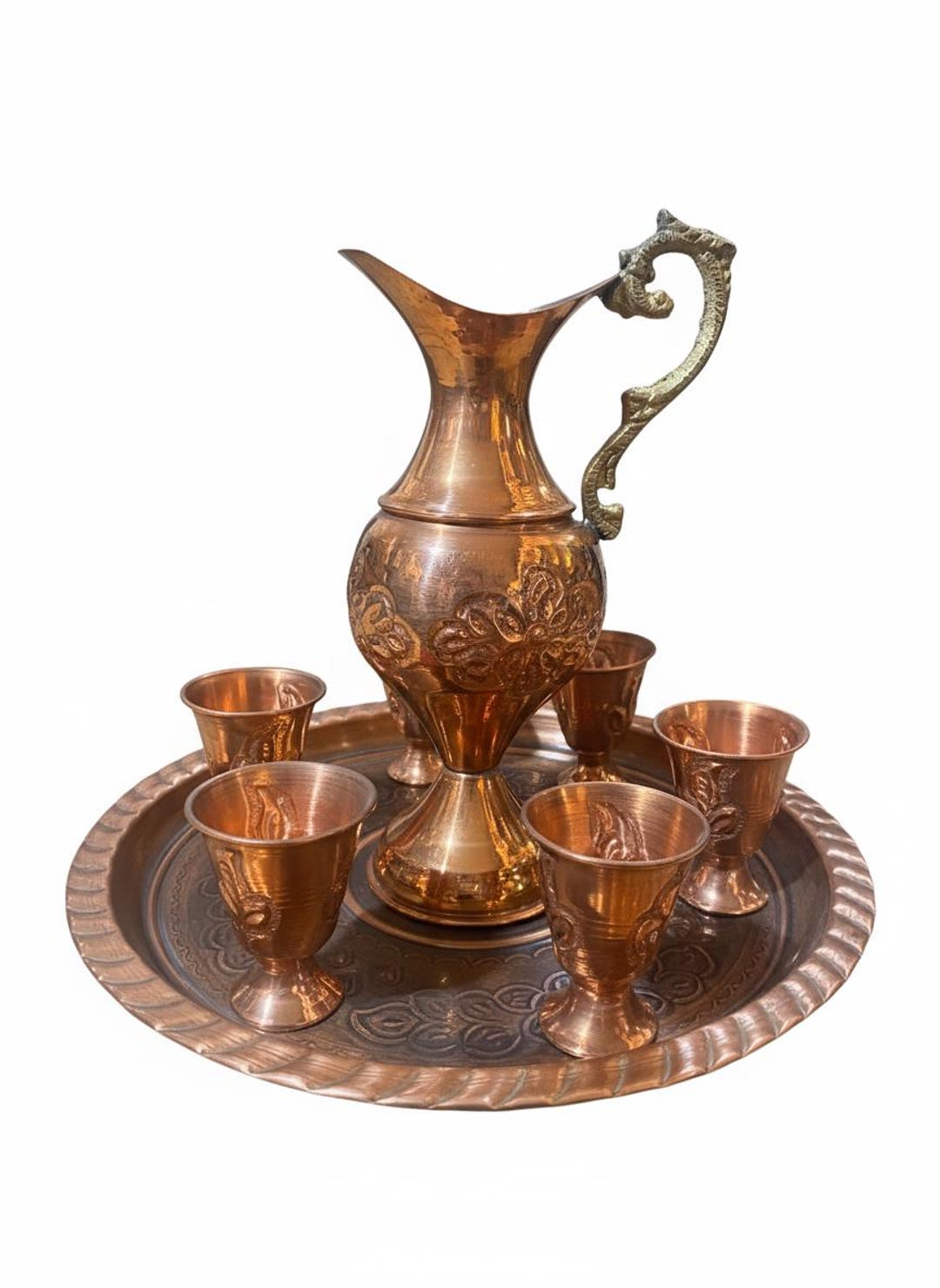 Handmade Copper Pitcher & Goblet Set With Tray - Turkish Drinkware - Etsy