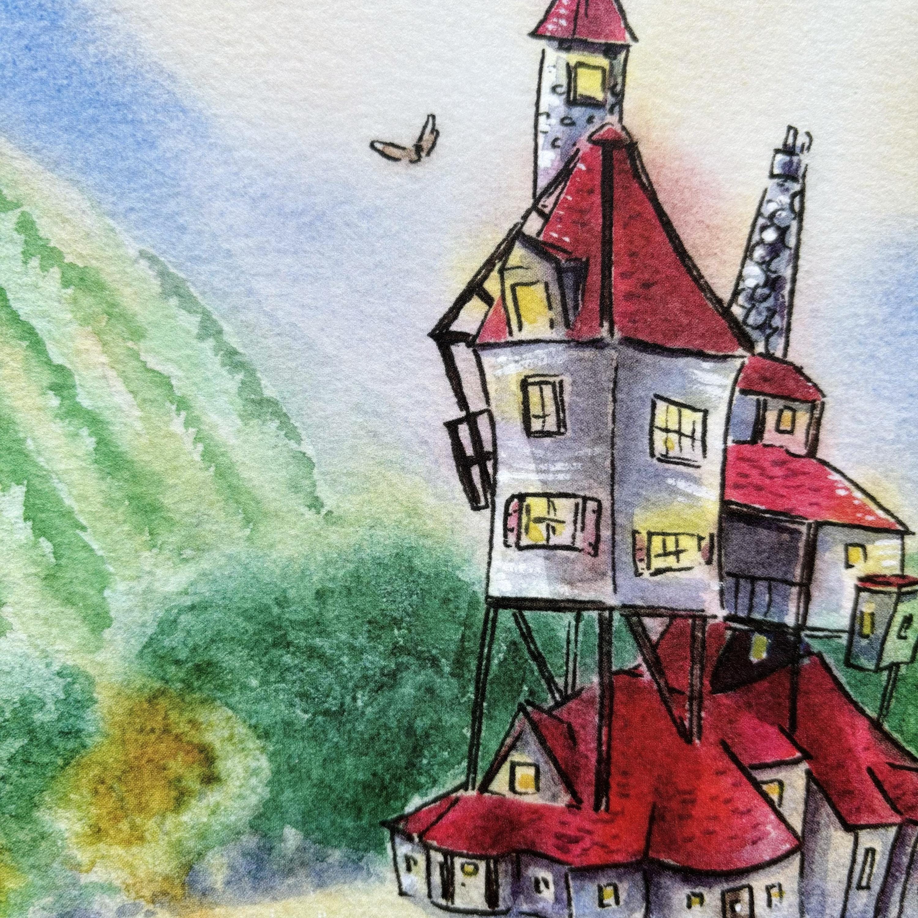 The Burrow With Its Wonky Red Roof and Flying Car in Autumn Watercolor ...