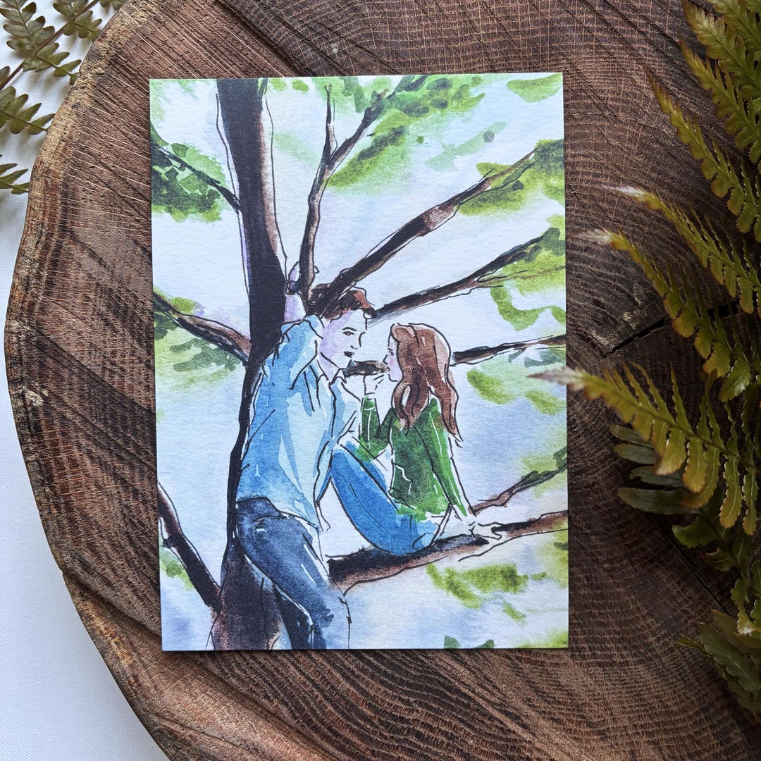 Bella and Edward in the Tree Top - Twilight Watercolor Art Print - 5x7 ...