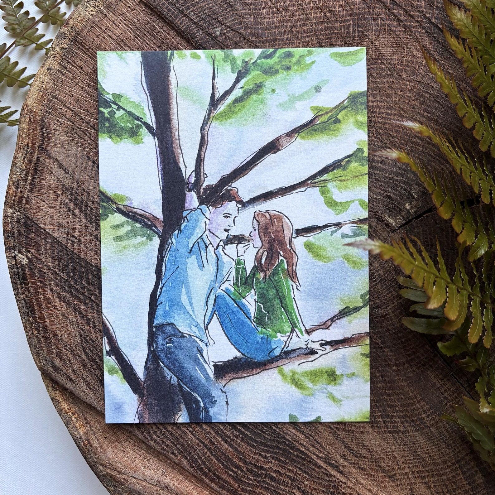 Bella and Edward in the Tree Top - Twilight Watercolor Art Print - 5x7 ...