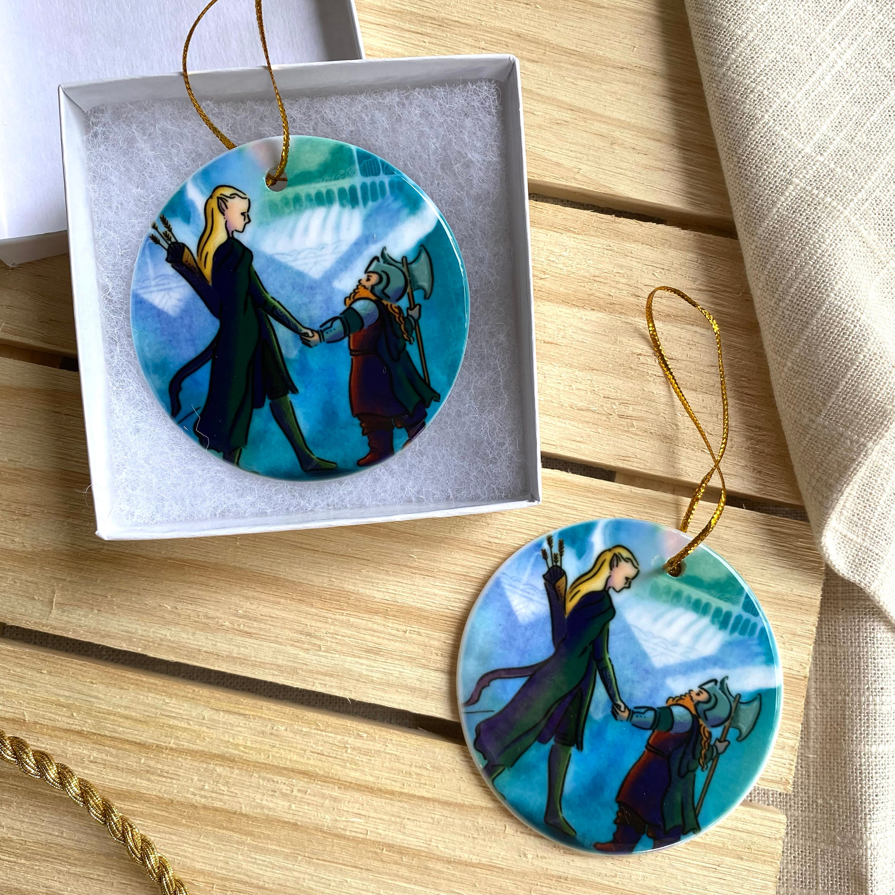 Legolas and Gimli Lord of the Rings Round Ceramic Christmas Ornament ...