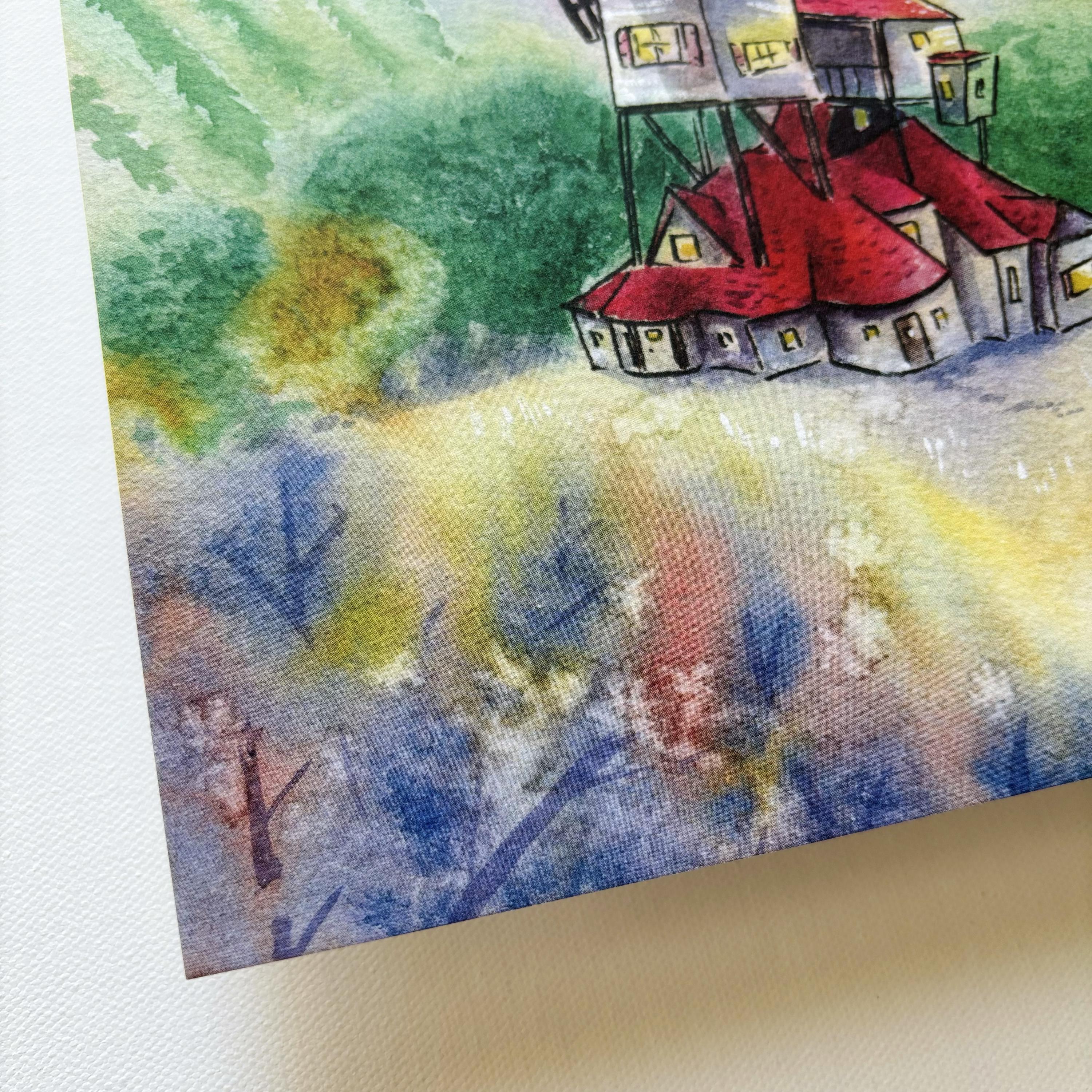 The Burrow With Its Wonky Red Roof and Flying Car in Autumn Watercolor ...
