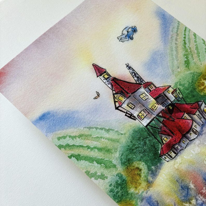 The Burrow With Its Wonky Red Roof and Flying Car in Autumn Watercolor ...