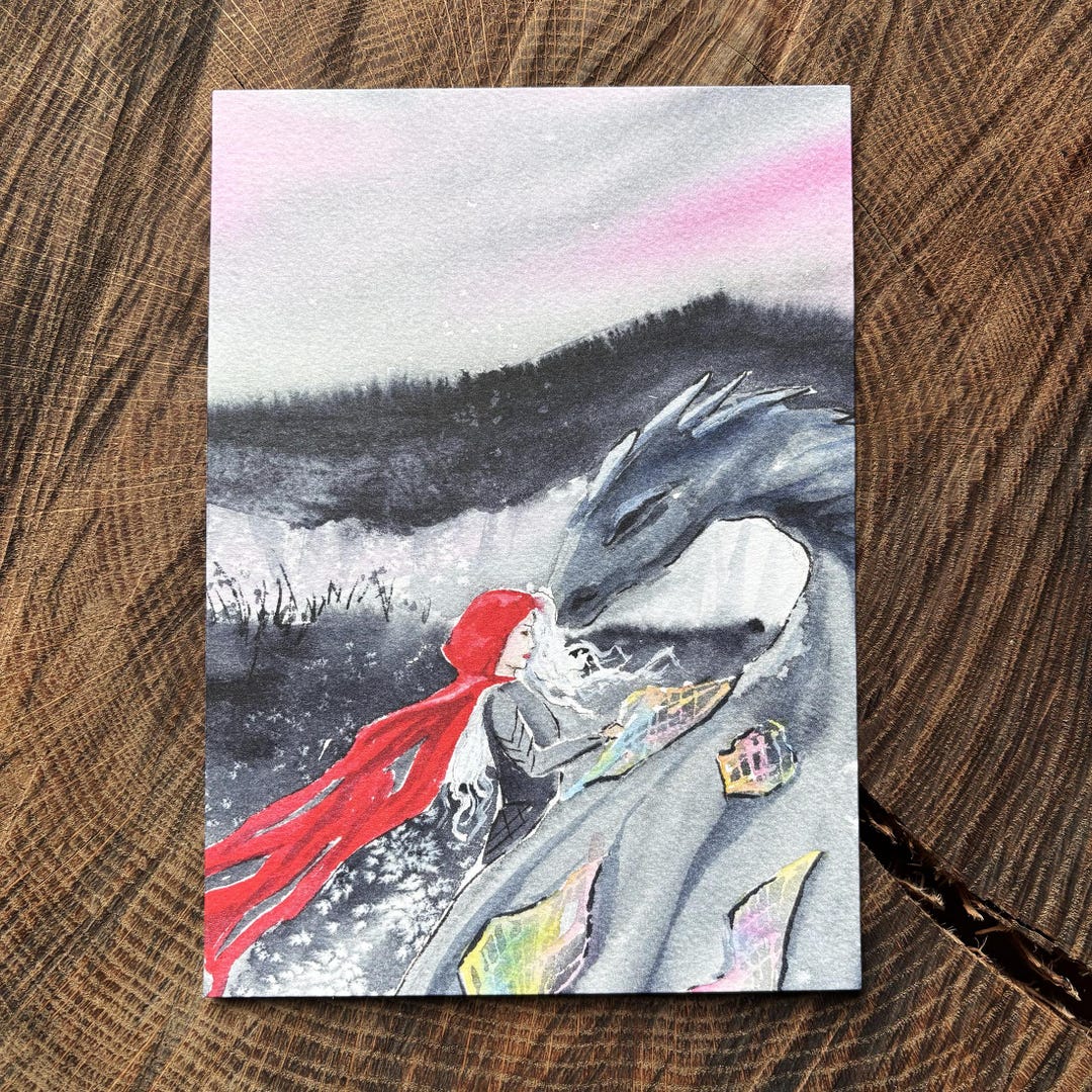 Manon and Abraxos - Heir of Fire - Witch and Wyvern Watercolor Art ...