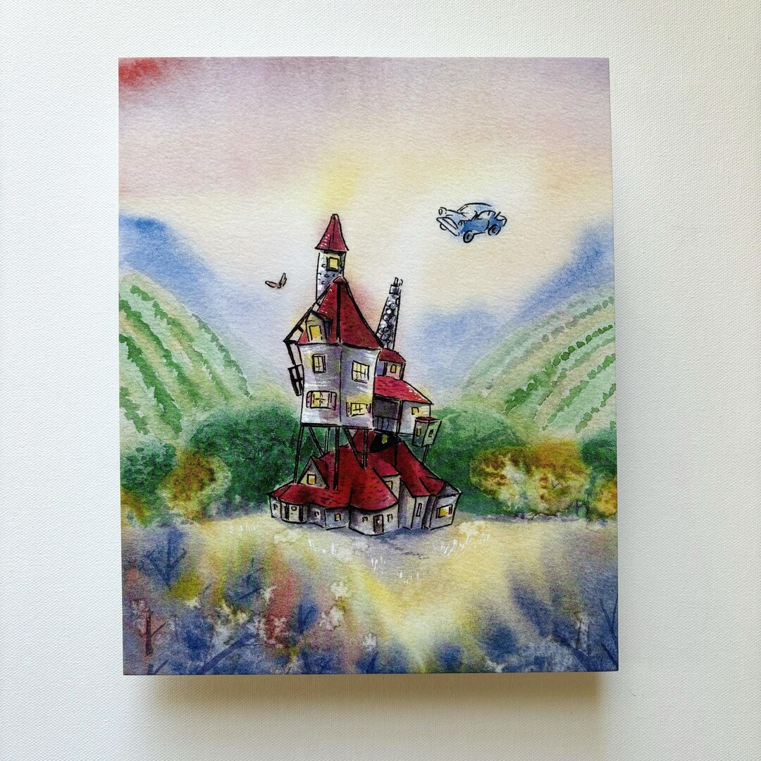 The Burrow With Its Wonky Red Roof and Flying Car in Autumn Watercolor ...