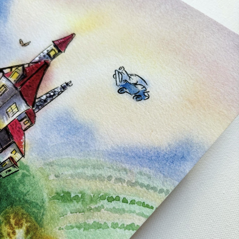 The Burrow With Its Wonky Red Roof and Flying Car in Autumn Watercolor ...