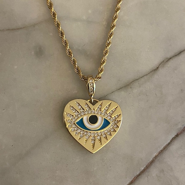 Evil Eye Heart Necklace - Etsy