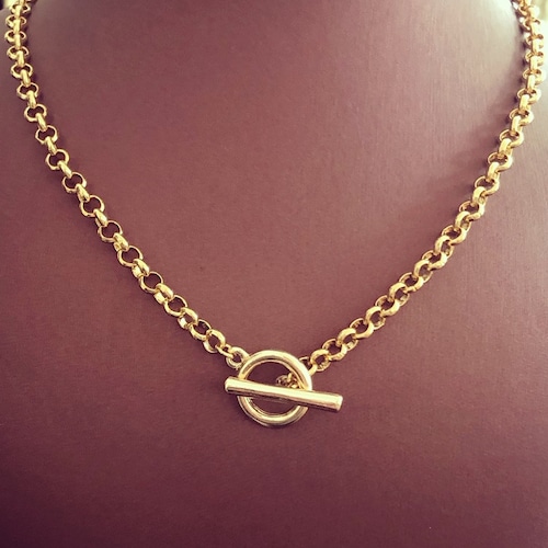 Gold T Bar Chunky Flat Curb Chain Necklace Toggle Clasp Thick - Etsy