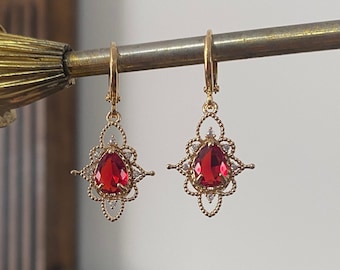 Vintage Ruby Red Teardrop Jewel Huggie Hoop Earrings - Etsy UK