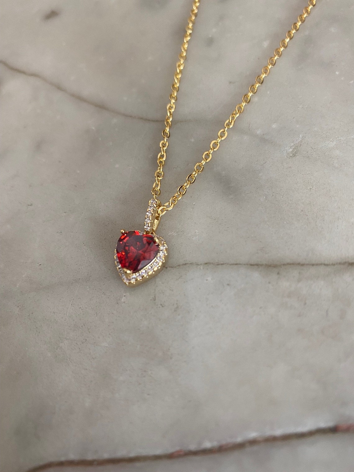 Gold Ruby Red Heart Jewel Necklace - Etsy