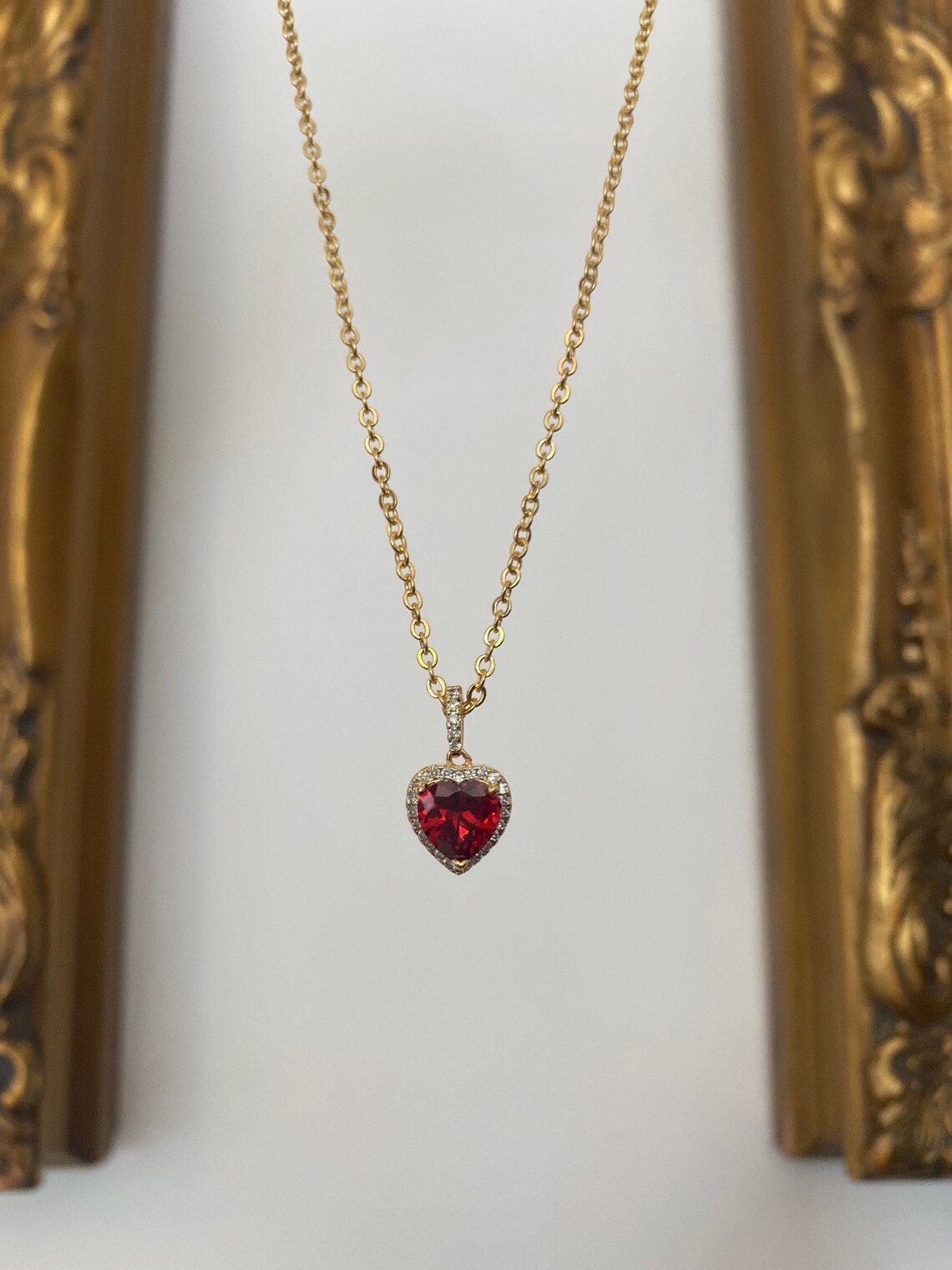 Gold Ruby Red Heart Jewel Necklace - Etsy