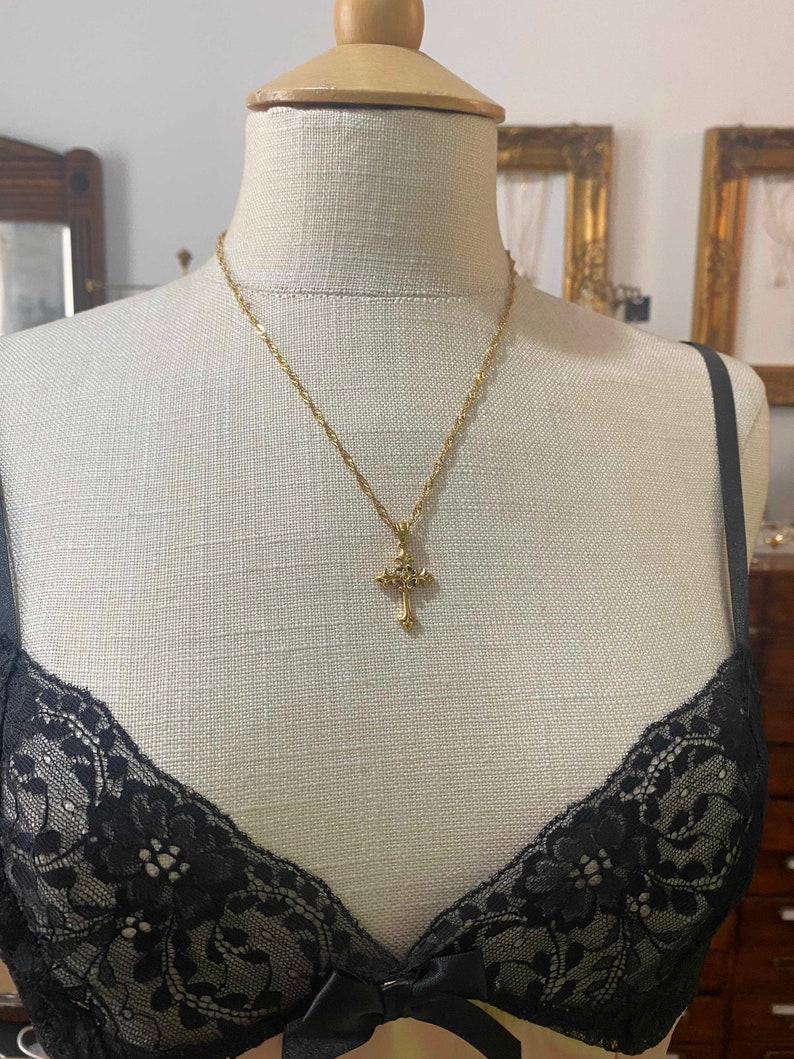 Gold Gothic Cross Necklace – 18k PVD Plated Vintage Cross Charm on Rope ...