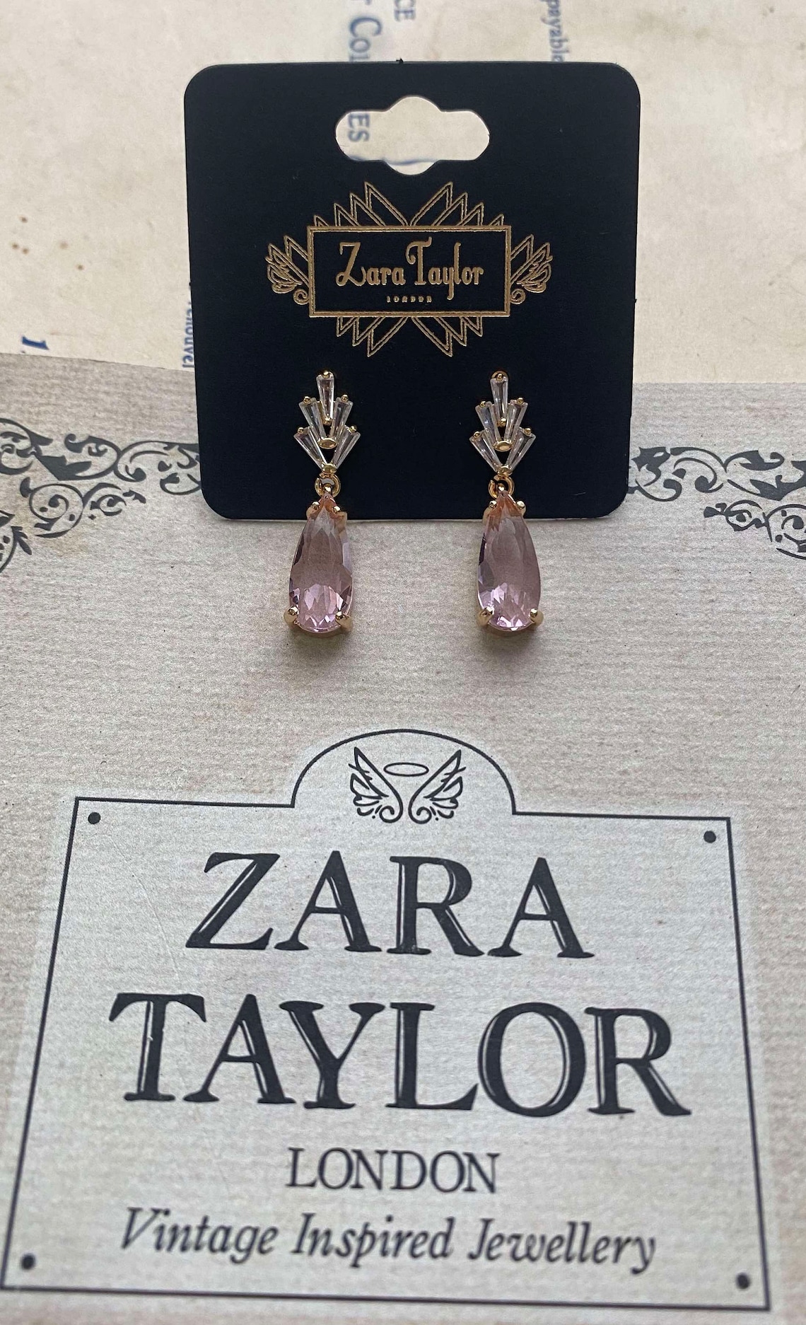 Baby Pink Teardrop & Crystal Art Deco Stud Drop Earrings - Etsy