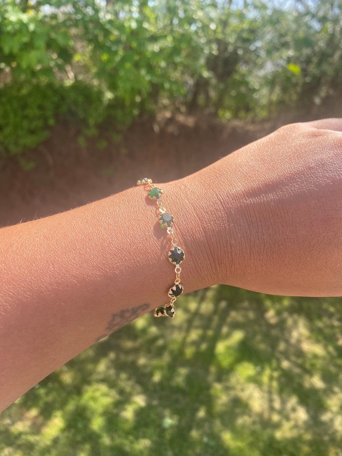 Gold Emerald Green Jewel Chain Bracelet - Etsy