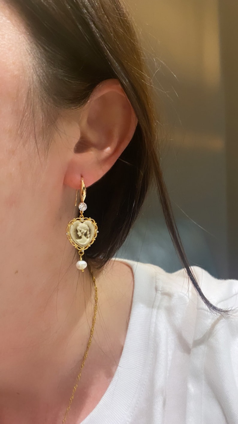 Brown Lady Cameo & Freshwater Pearl Earrings - Etsy