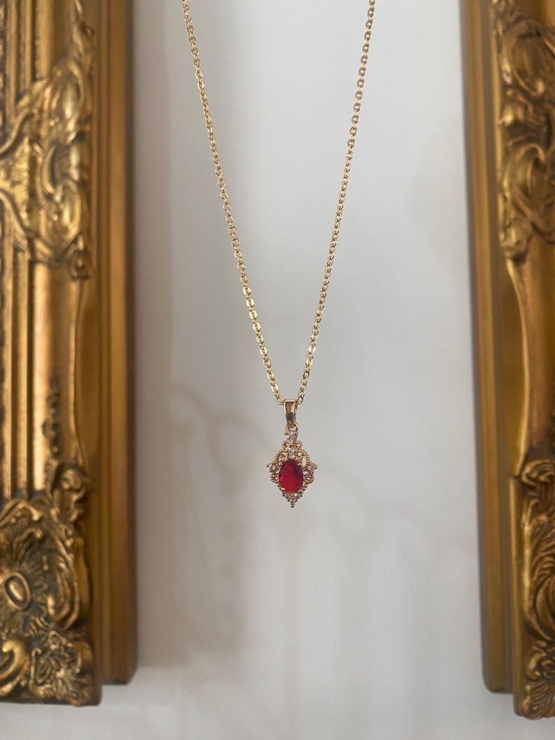 Gold Ruby Red Jewel Necklace - Etsy