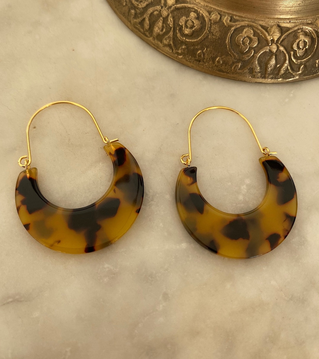 Tortoise Shell Resin Hoop Earrings - Etsy