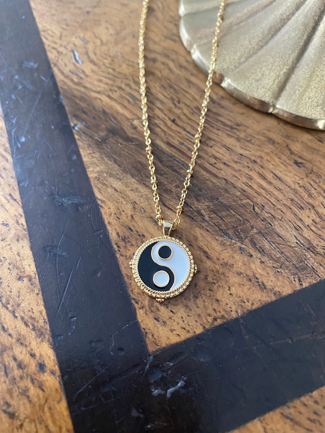 Gold Ying Yang Charm Necklace - Etsy