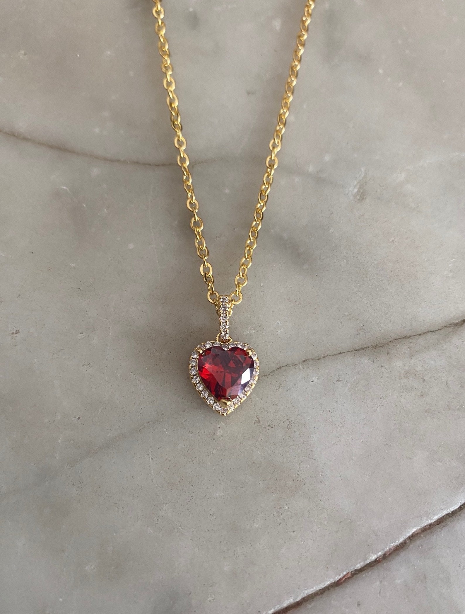 Gold Ruby Red Heart Jewel Necklace - Etsy