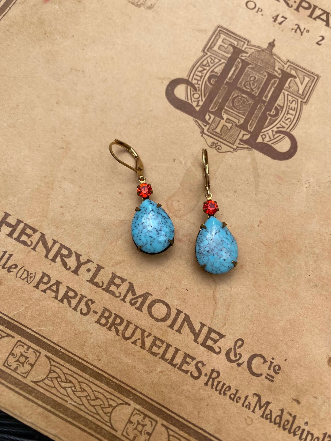 Vintage Turquoise Matrix & Rose Pink Jewel Earrings - Etsy