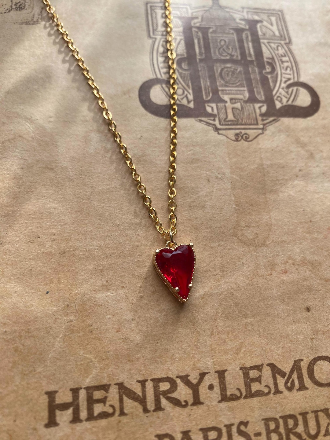 Ruby Red Heart Jewel Necklace - Etsy