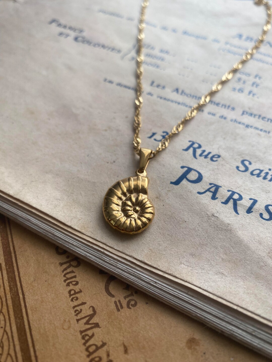 Gold Ammonite Shell Necklace - Etsy