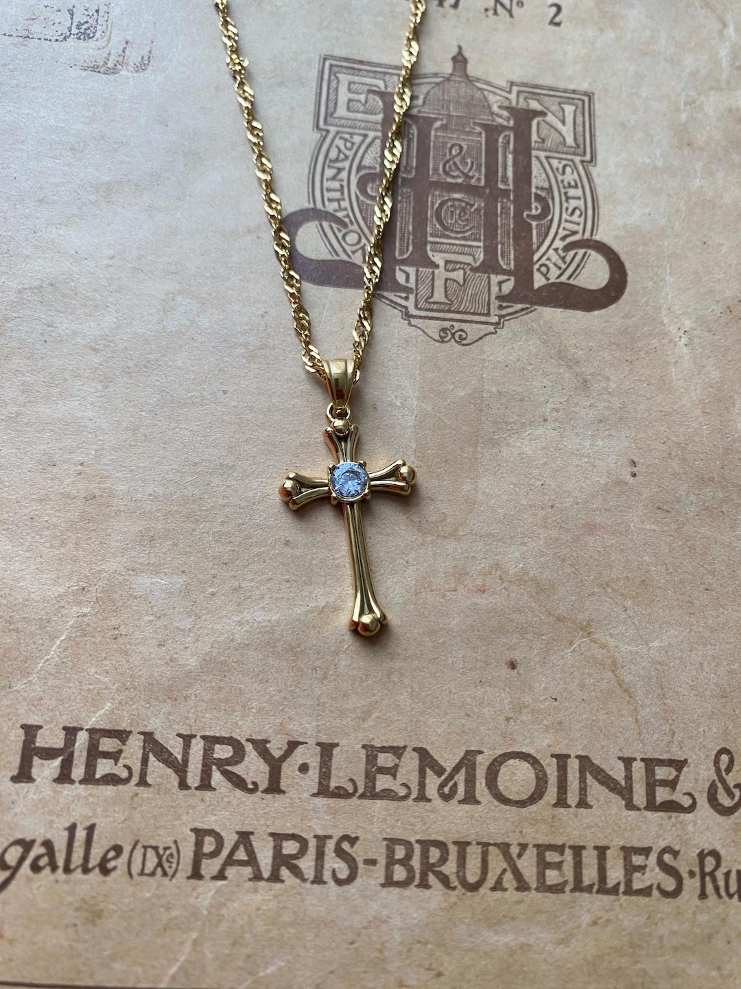 Antiqued Gold Gothic Cross Necklace - Etsy