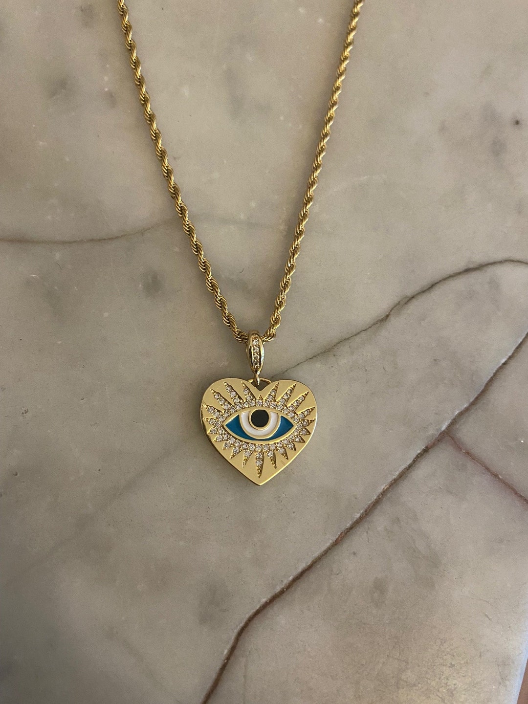 Evil Eye Heart Necklace - Etsy