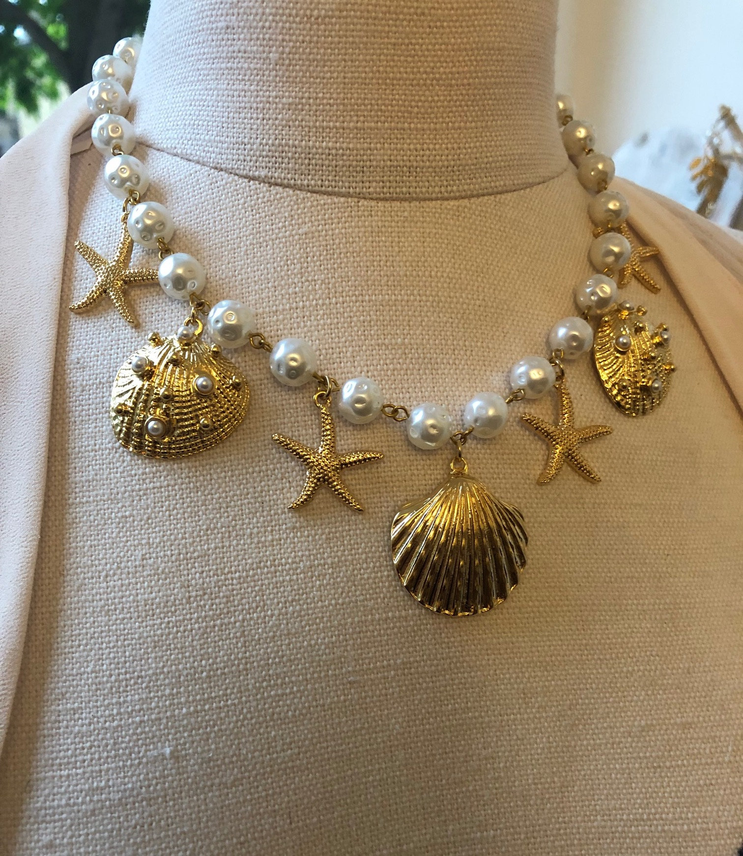 Gold Shell & Starfish Pearl Necklace | Etsy