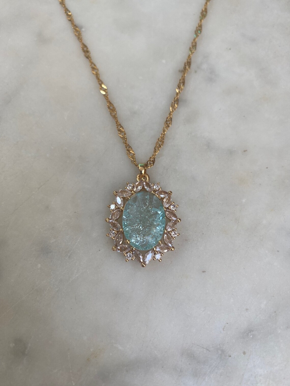 Light Blue Oval Vintage Inspired Jewel Necklace - Etsy