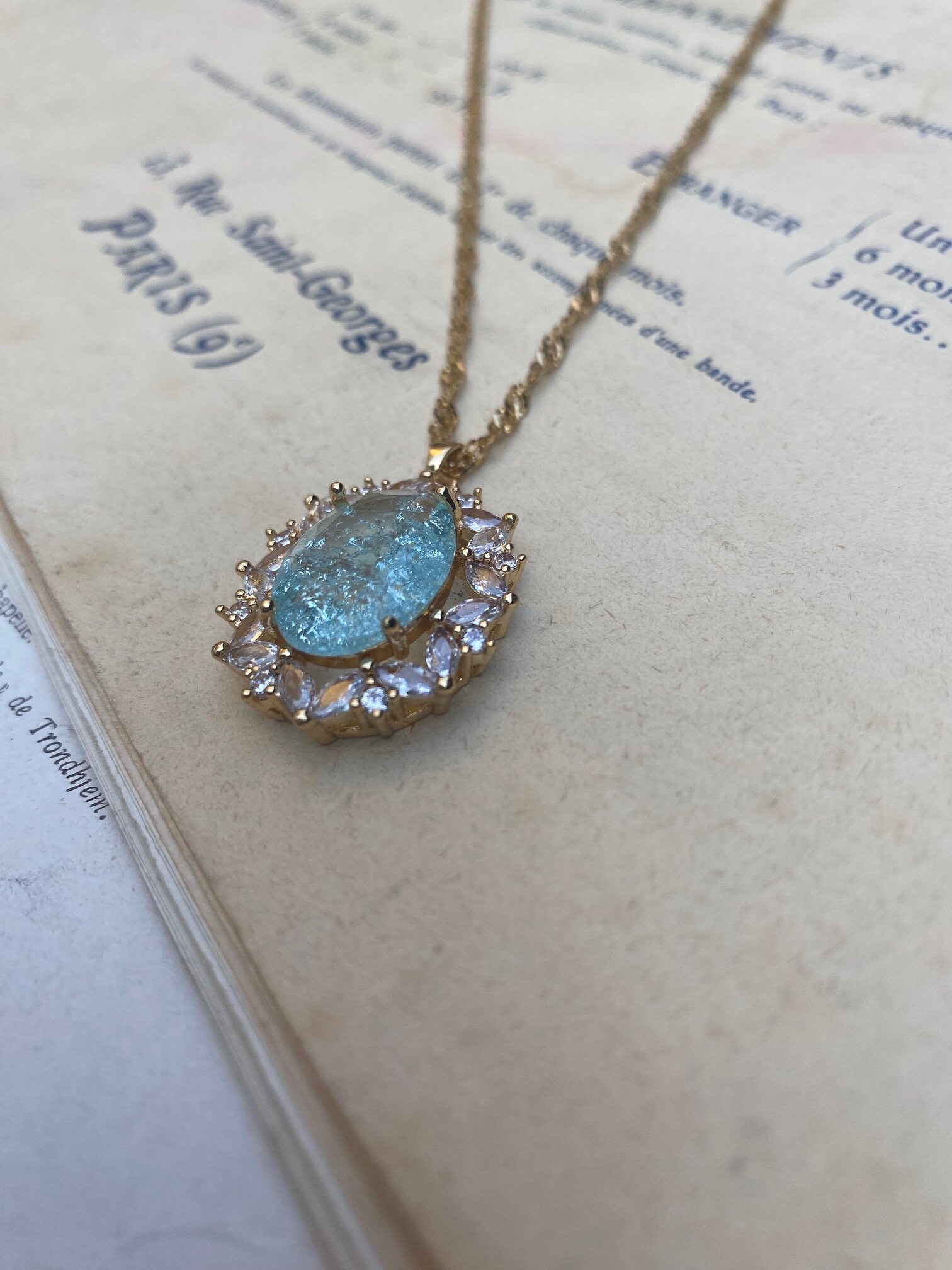 Light Blue Oval Vintage Inspired Jewel Necklace - Etsy