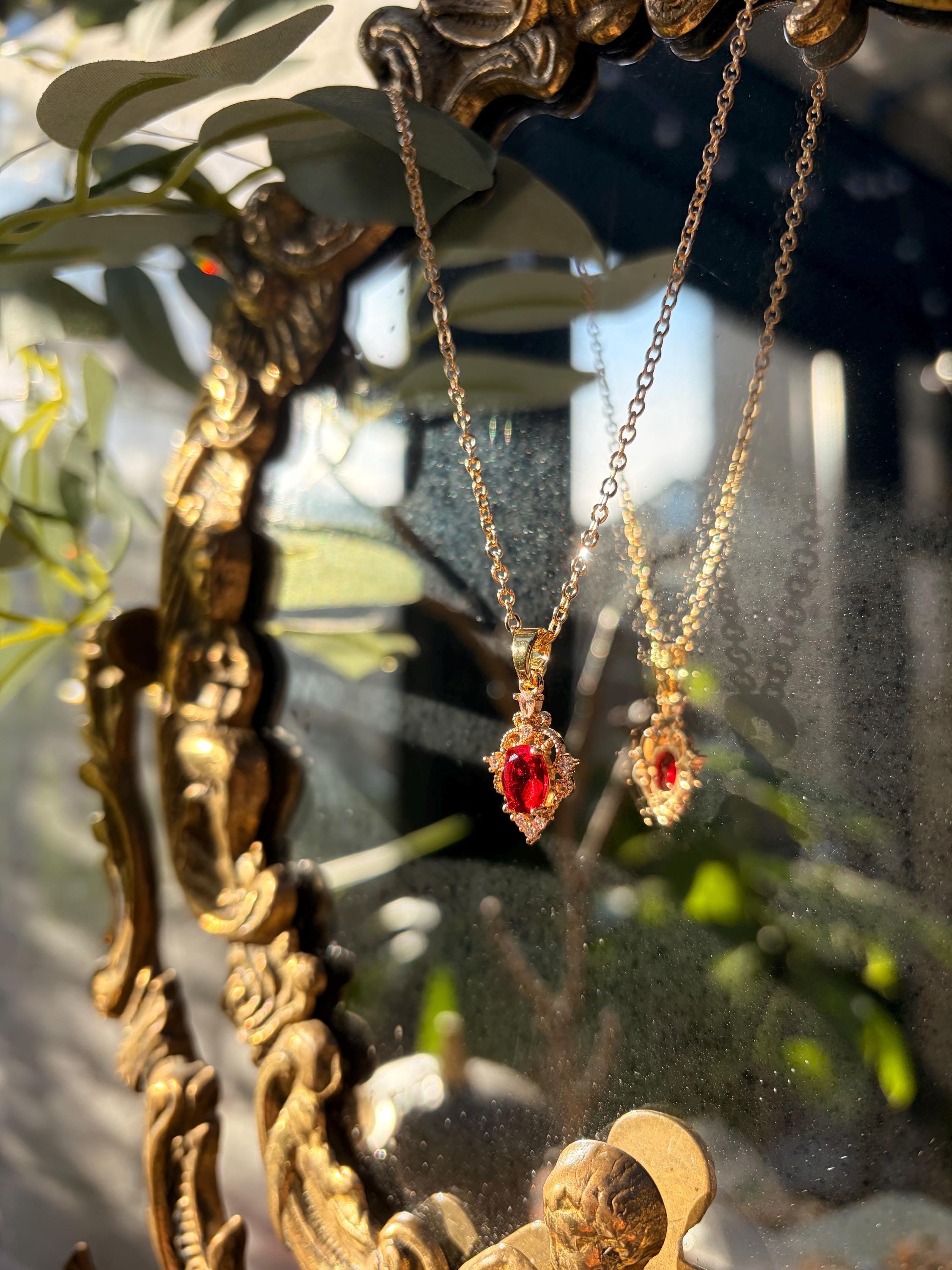 Gold Ruby Red Jewel Necklace - Etsy