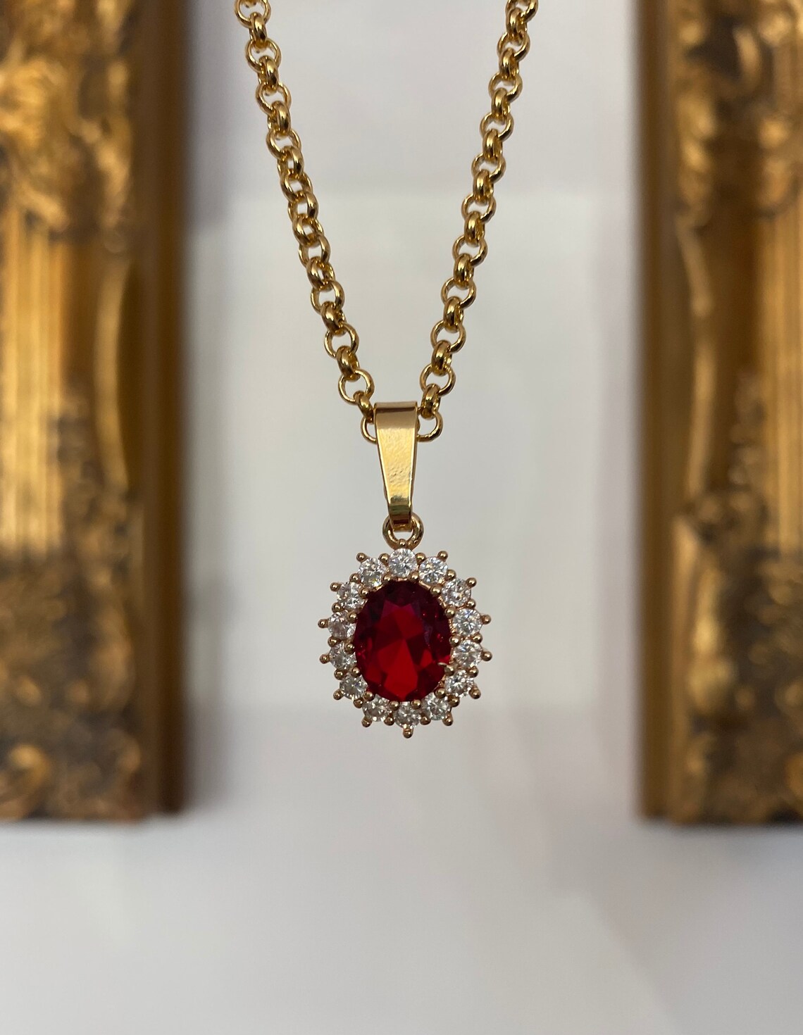 Ruby Red & Crystal Jewel Necklace | Etsy
