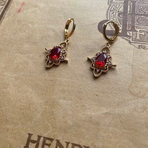 Ruby Red & Crystal Teardrop Jewel Huggie Hoop Earrings - Etsy