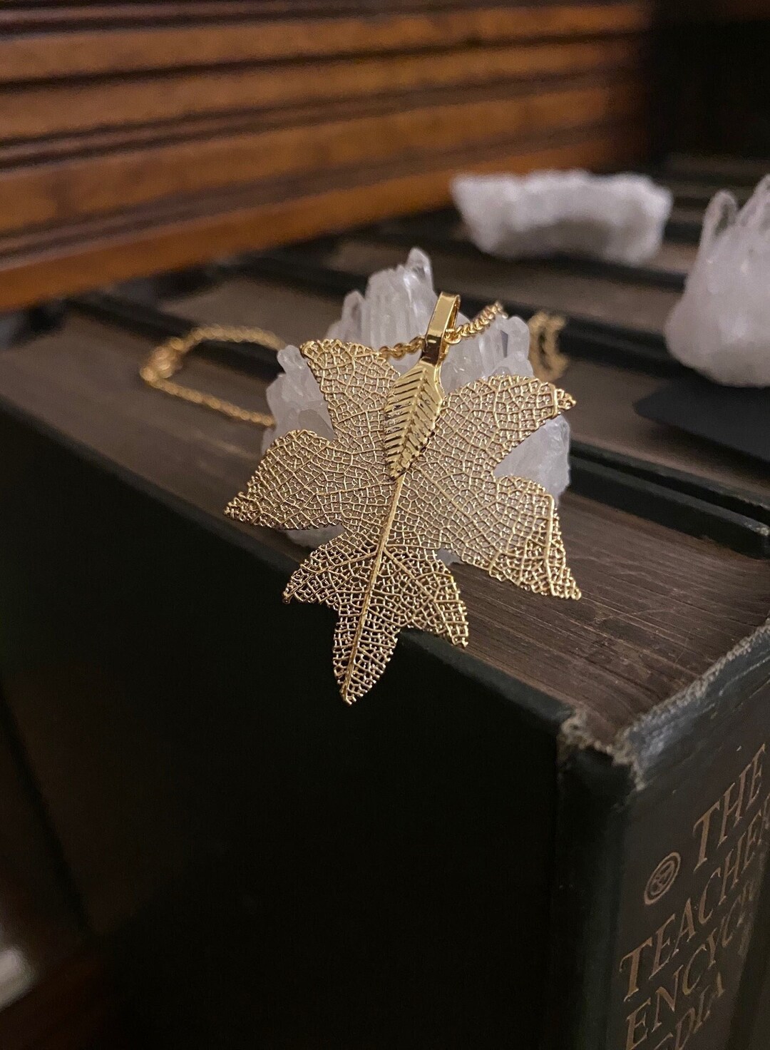 Real Leaf Skeleton Dipped in Gold Necklace - Etsy