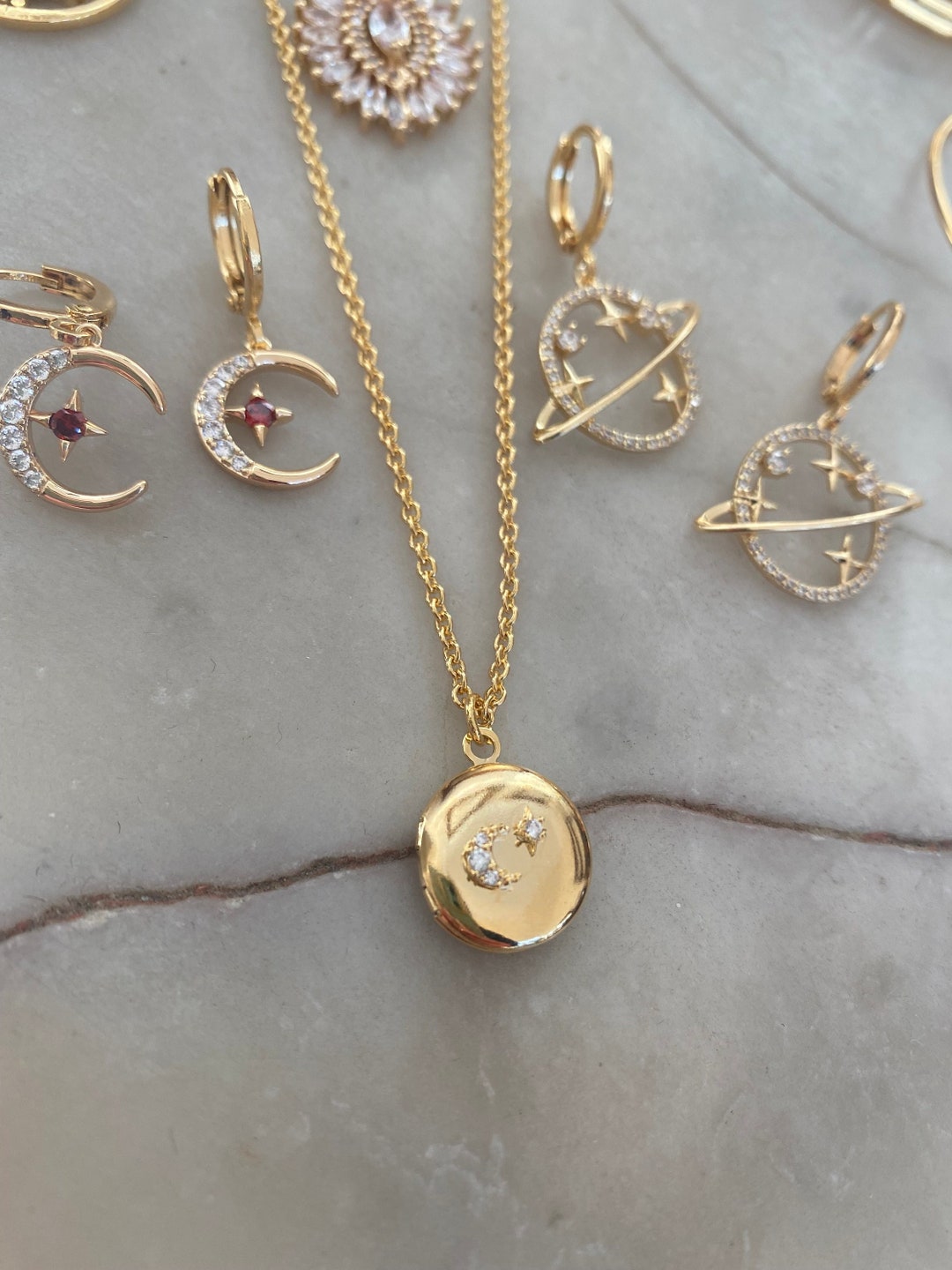 Crystal Moon & Star Locket Necklace - Etsy
