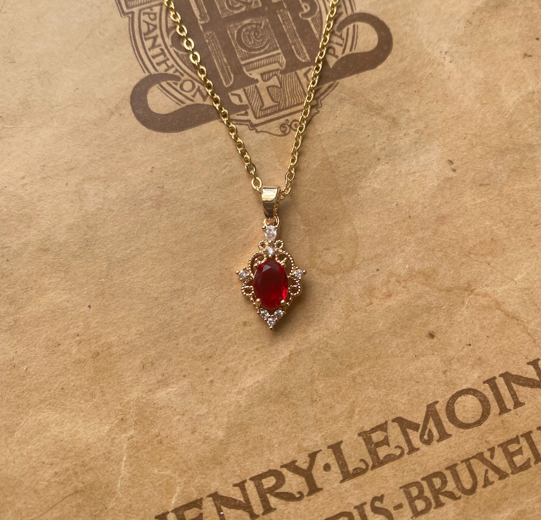 Gold Ruby Red Jewel Necklace - Etsy