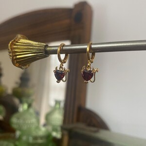 Dark Red Heart Devil Huggie Hoop Earrings - Etsy