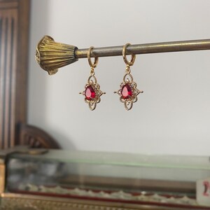 Ruby Red & Crystal Teardrop Jewel Huggie Hoop Earrings - Etsy