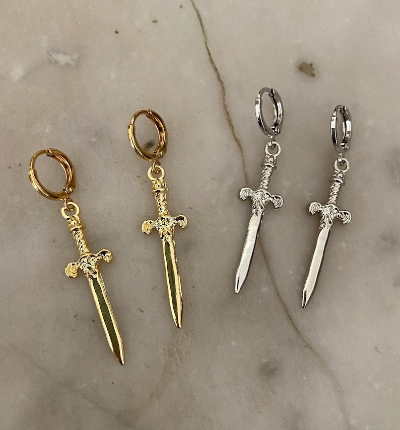 Brass Dagger Sword Huggie Hoop Earrings - Etsy