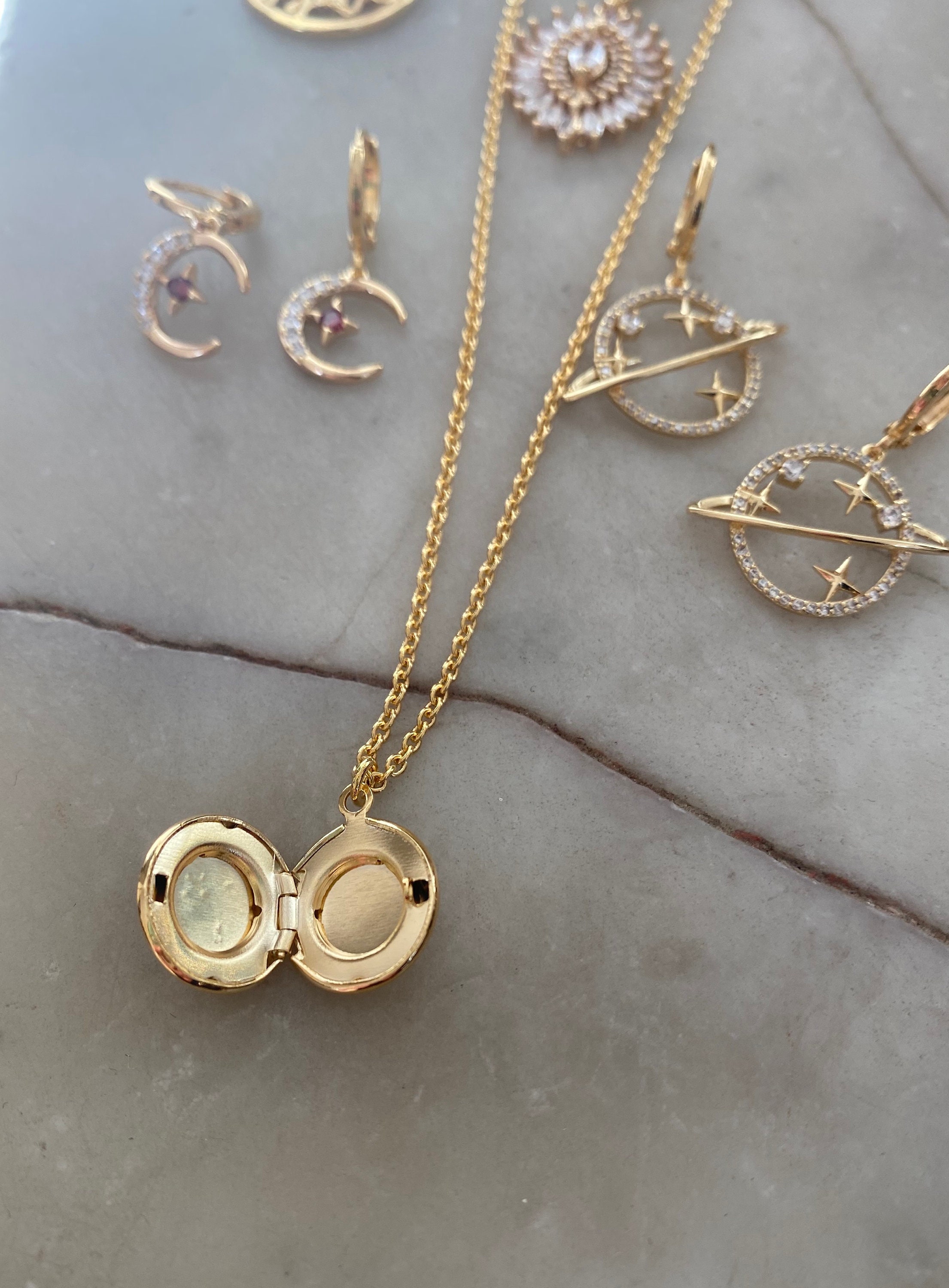 Crystal Moon & Star Locket Necklace | Etsy