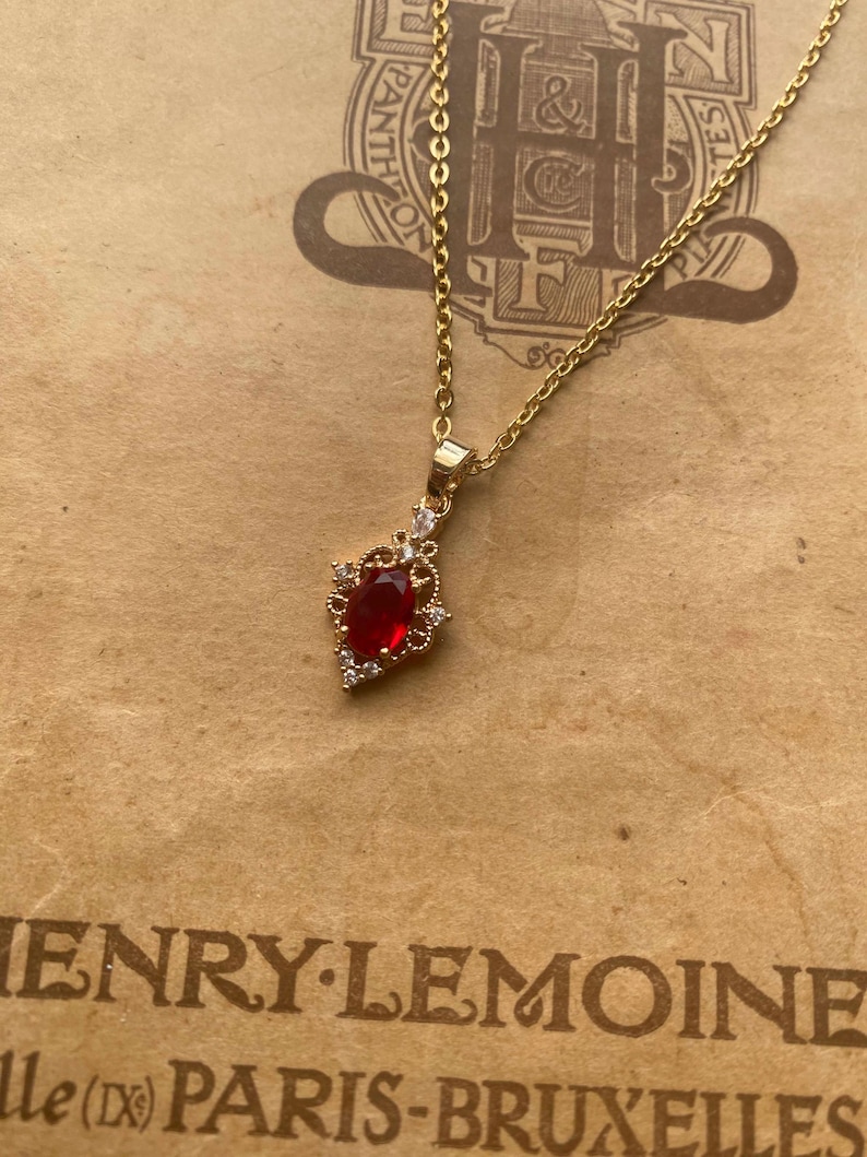 Gold Ruby Red Jewel Necklace - Etsy