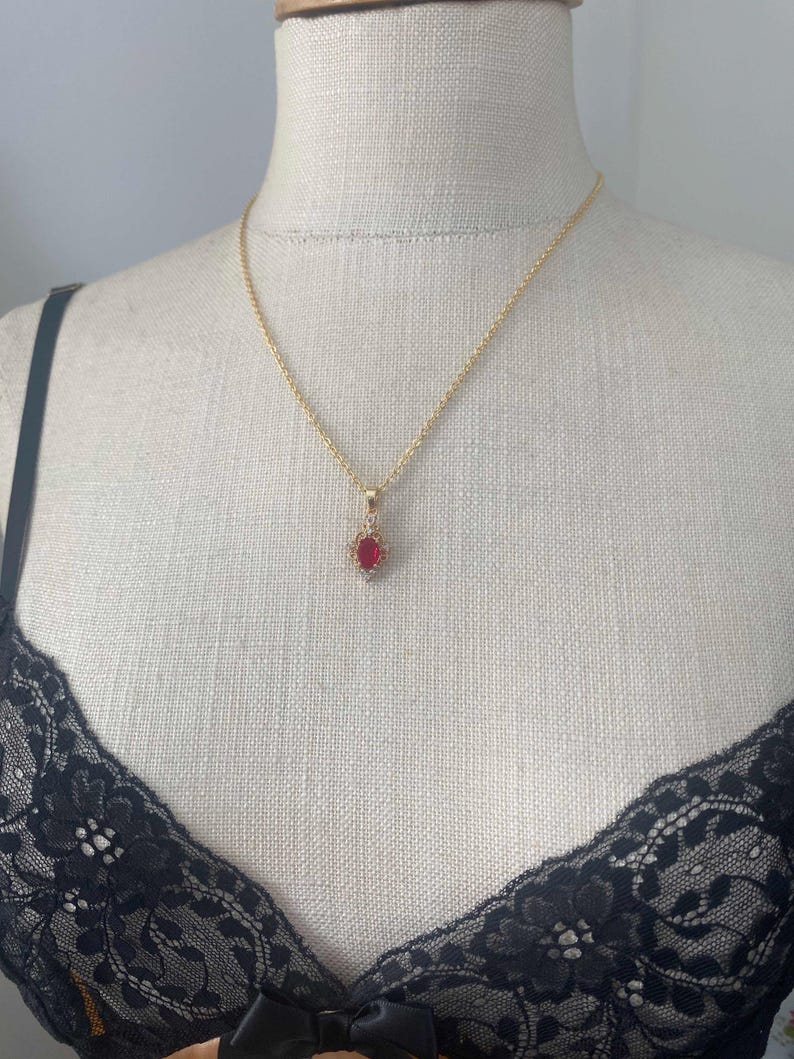 Gold Ruby Red Jewel Necklace - Etsy