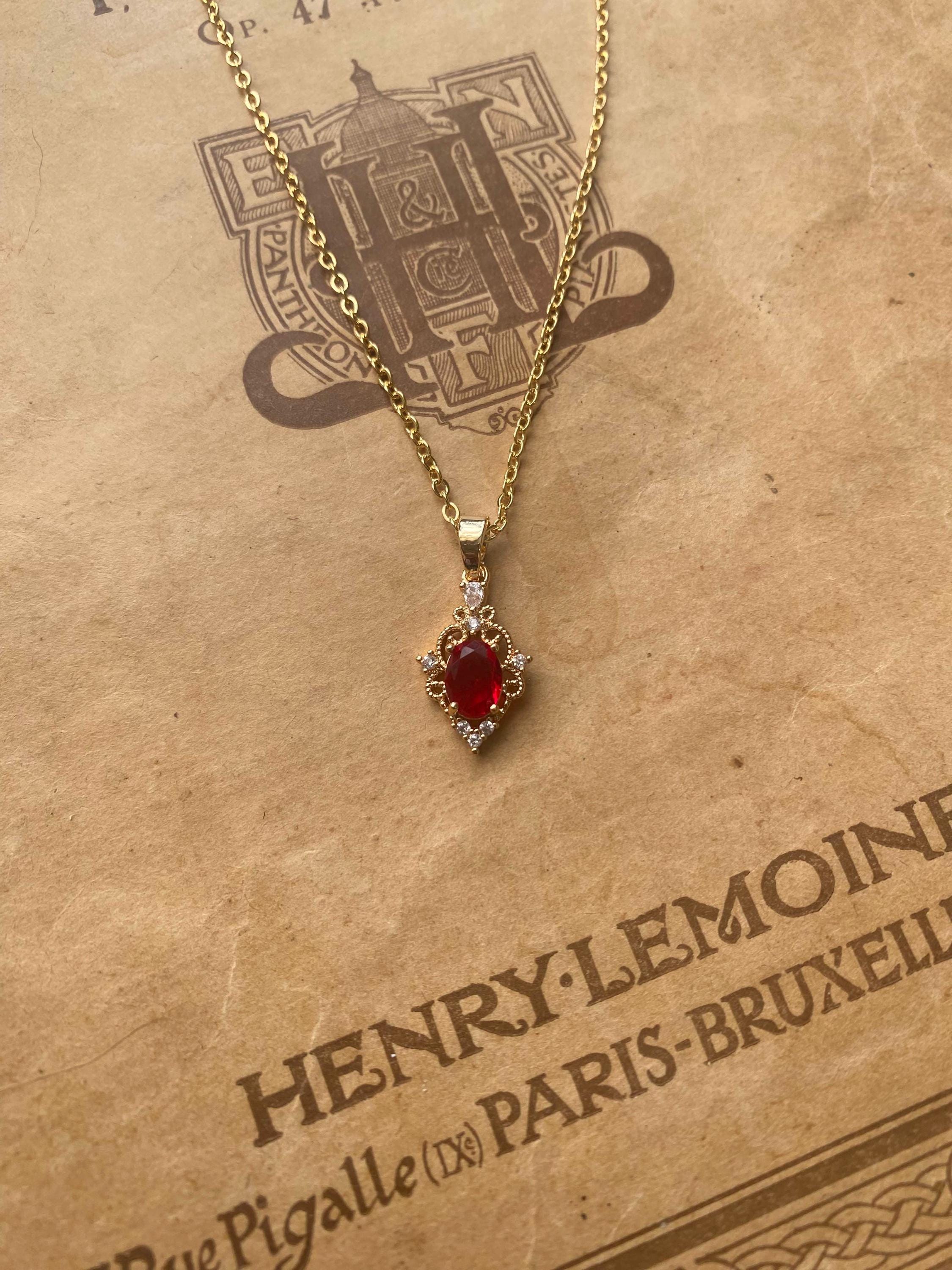 Gold Ruby Red Jewel Necklace - Etsy