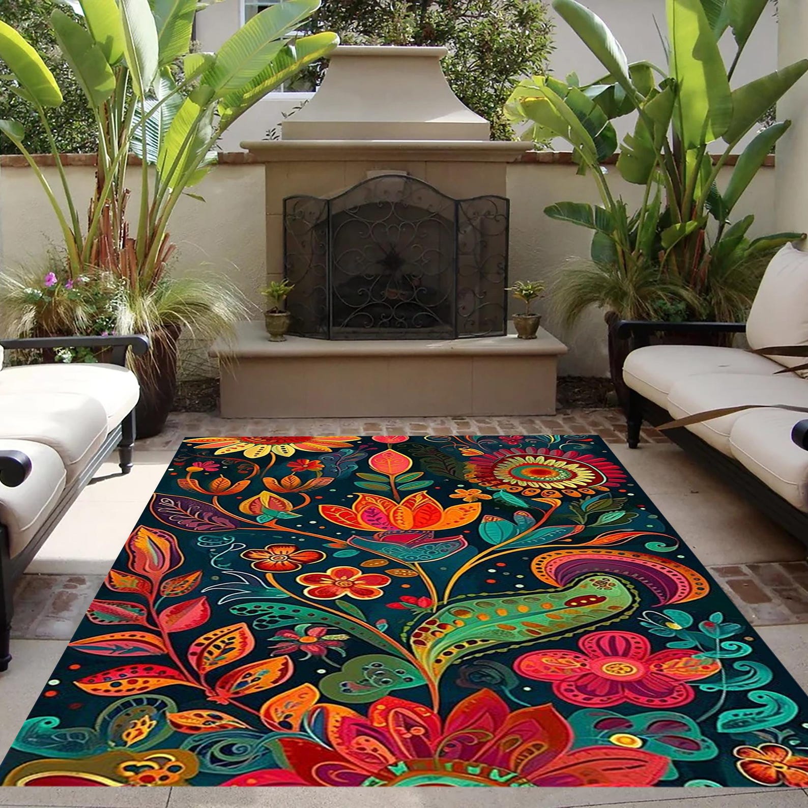Colorfull Flower Rug,tropical Desing Rug,outdoor Rug,outdoor Decor ...
