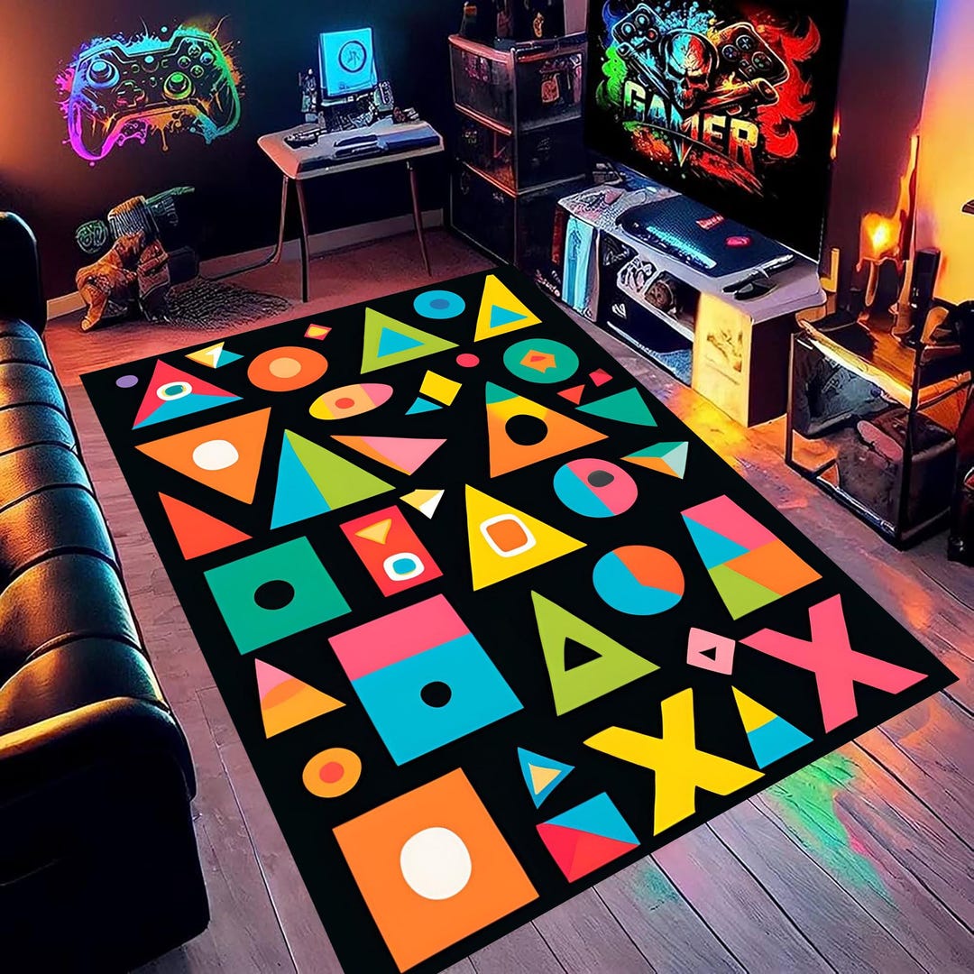 Arcade Carpet, Colorful Trippy Area Rug,gamer Room Rug,game Room,man ...