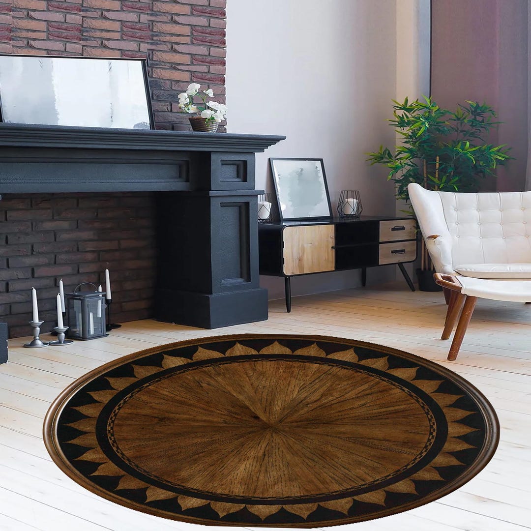 Brown Round Rug,large Round Rug,patterned Rug,washable Rug,non-slip ...