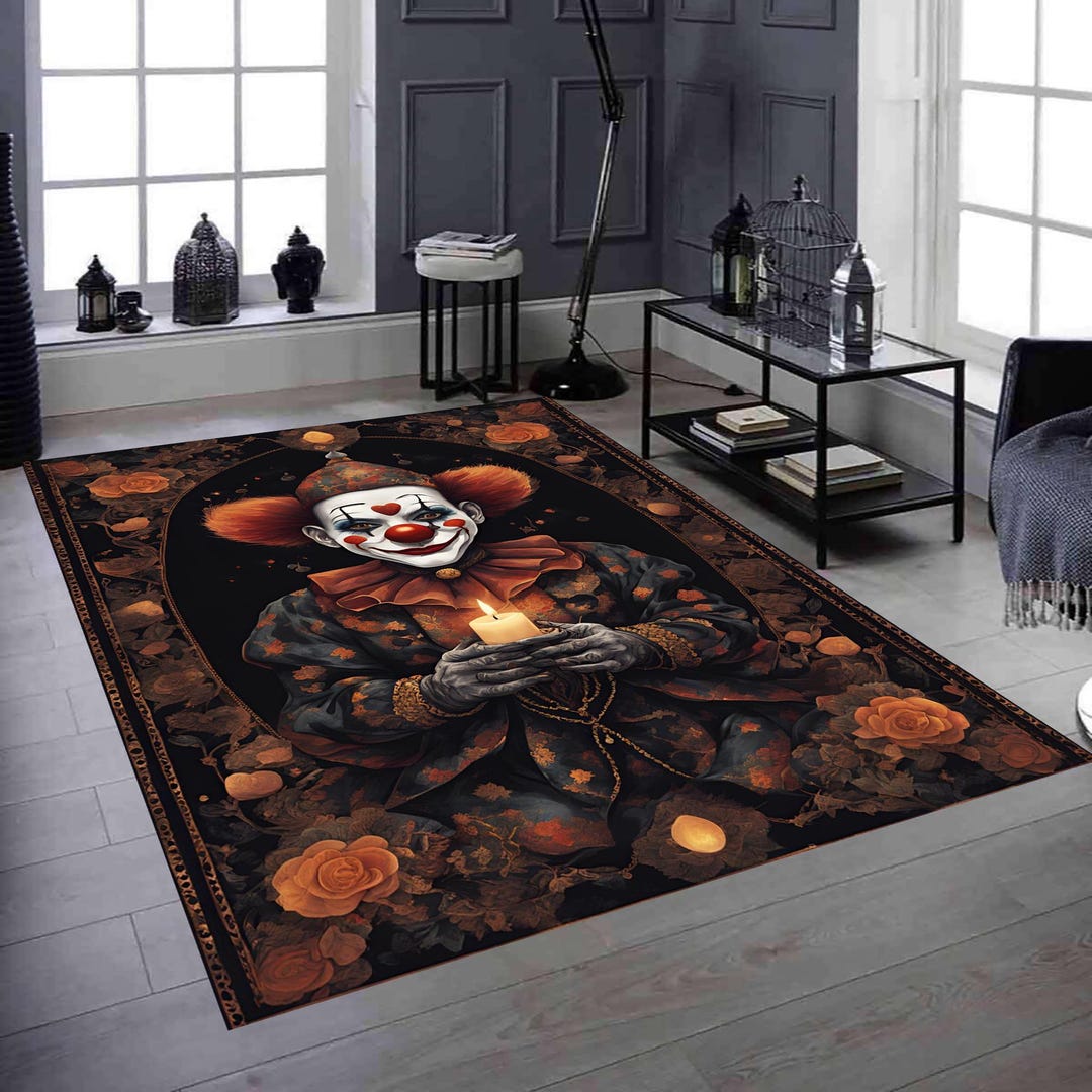 Gothic Clown Rug, Horror Rug, Scary Clown Rug for Gothic Decor, Circus ...